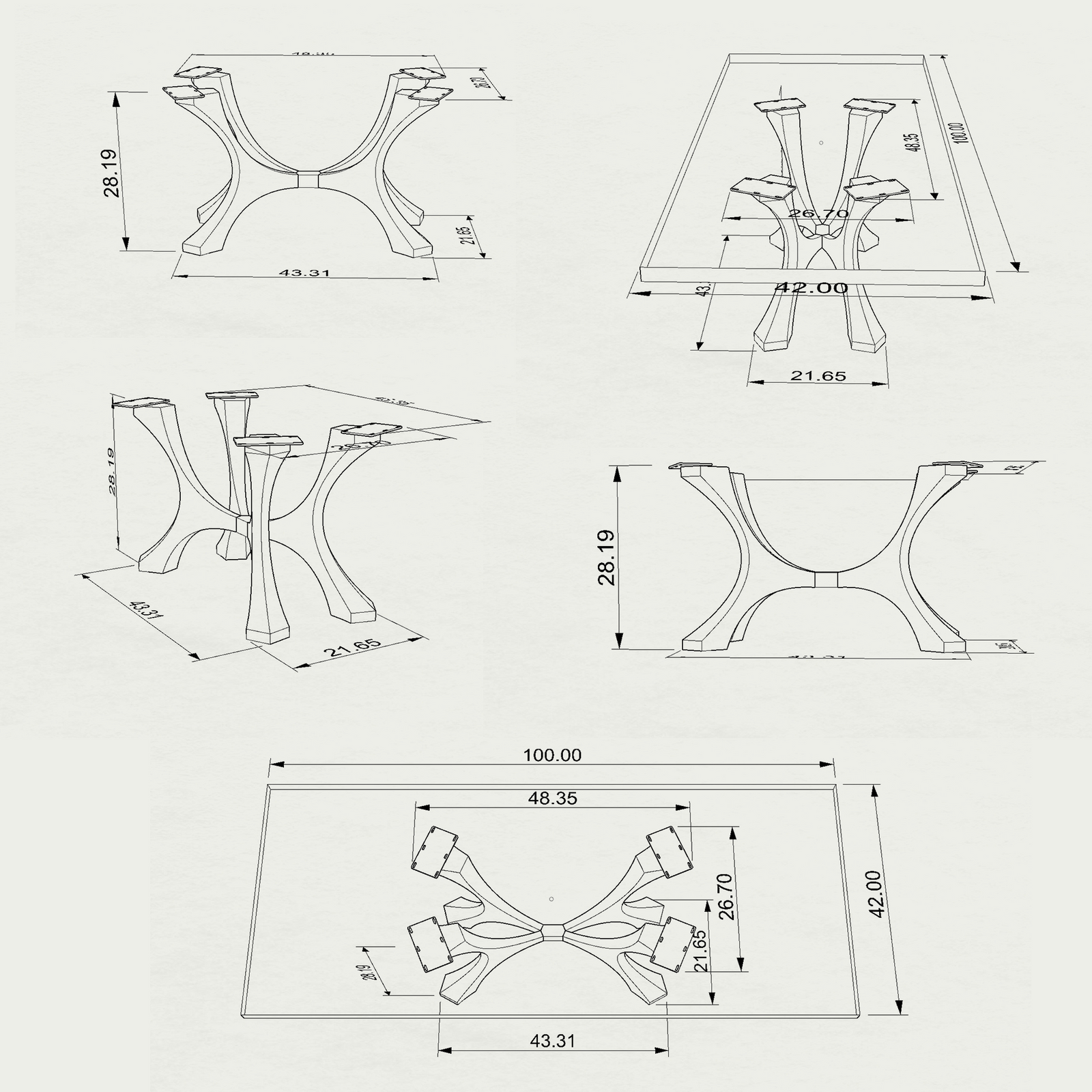 Table Base 328 Flutter 28H Heavy-Duty Metal Furniture - Flowyline