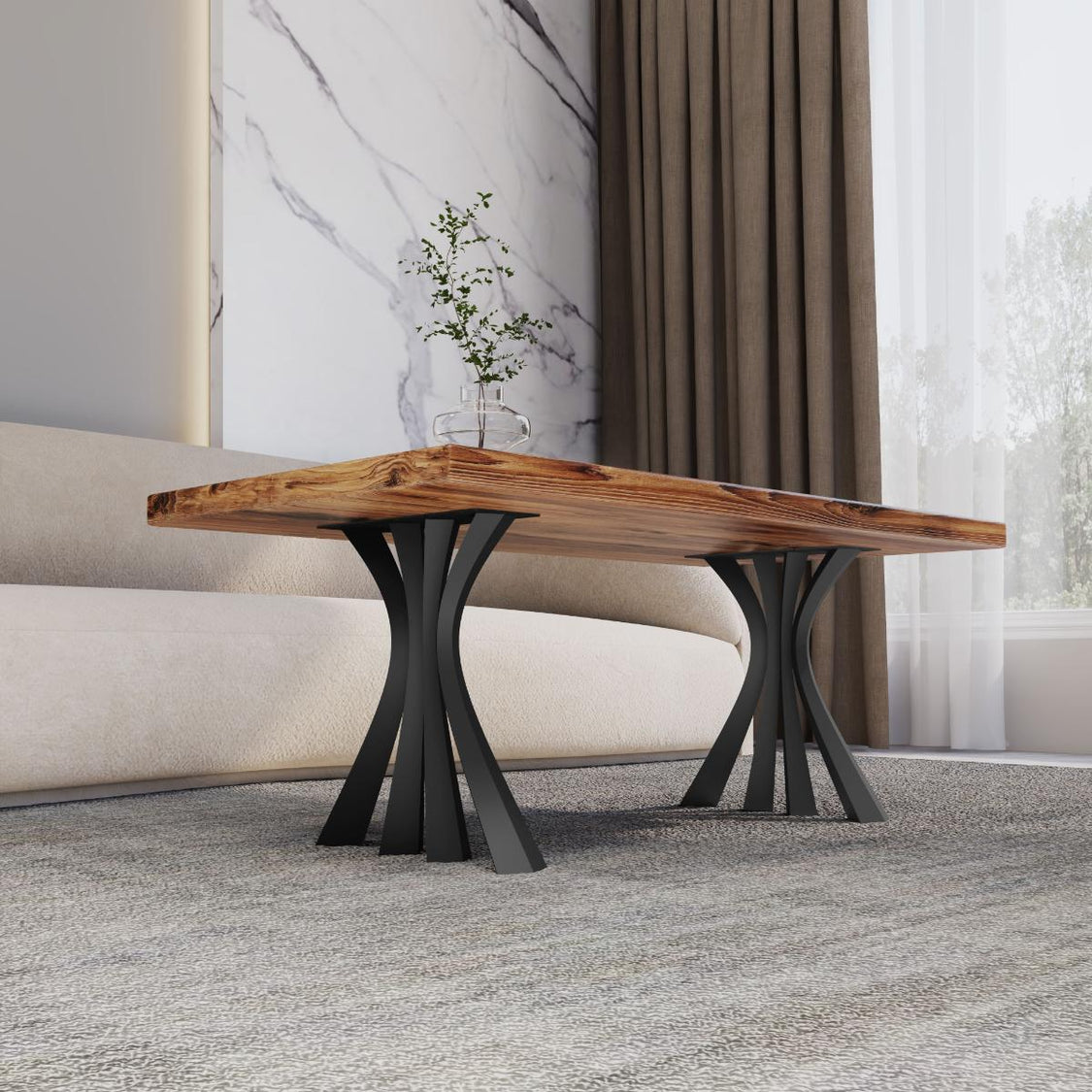 Bench Legs 126 Akro 16H for Modern Live Edge Table Top - Flowyline