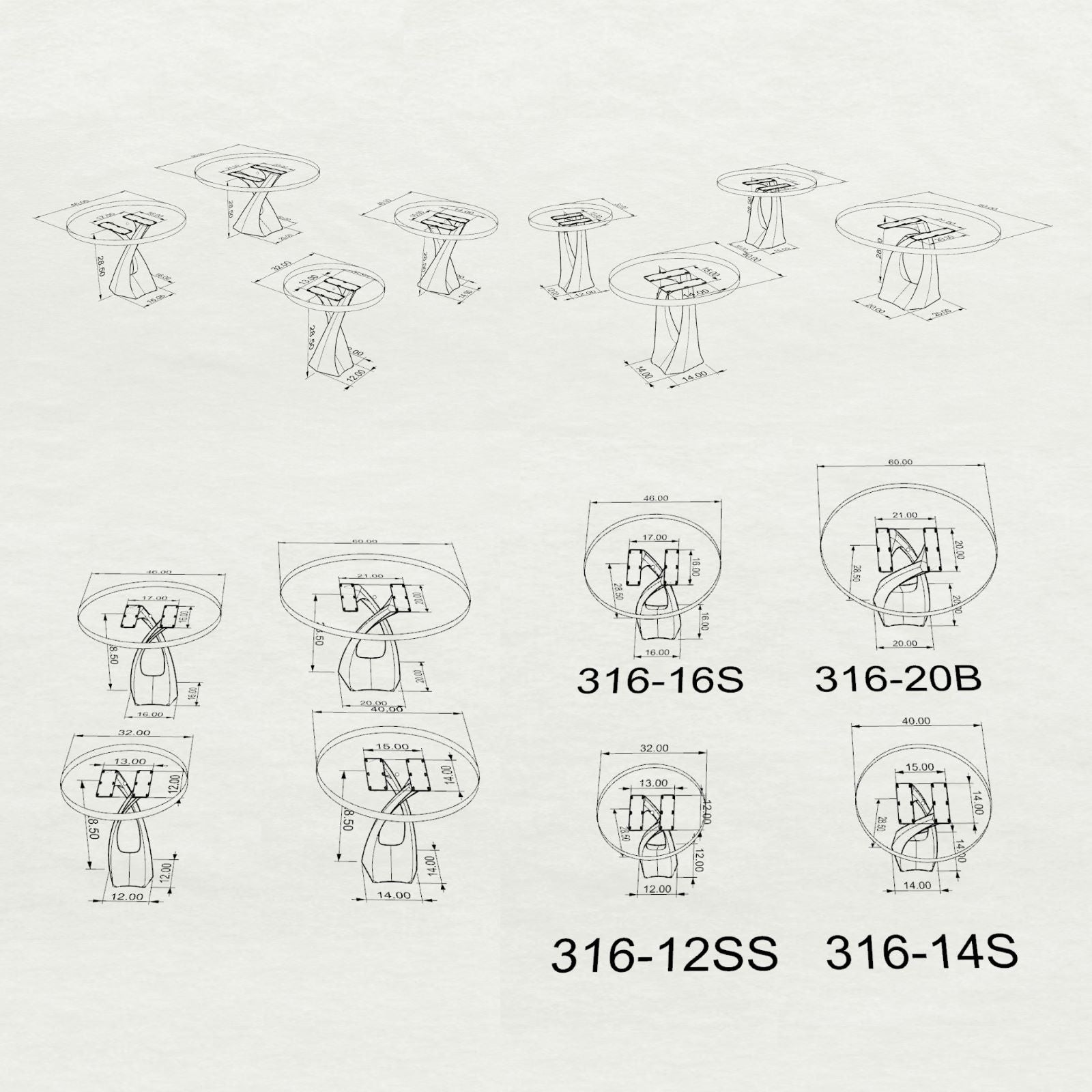 Table Base 316S Tulipe 28H for Dining Tabletop | Flowyline Design