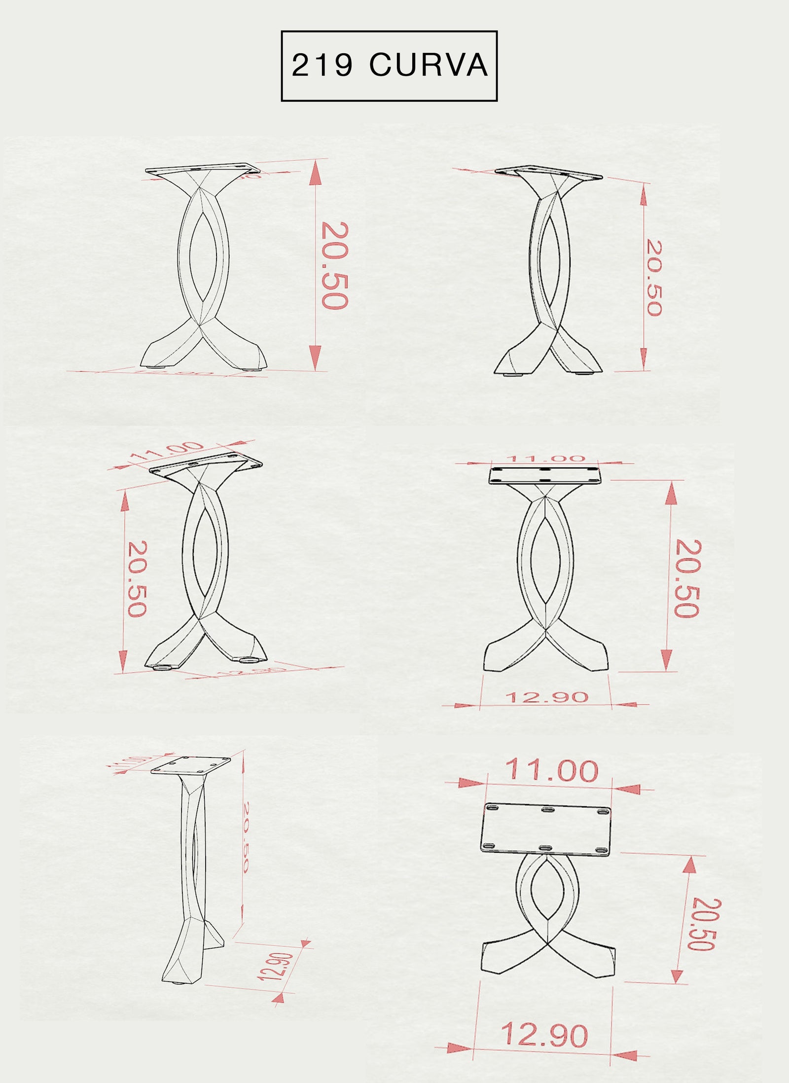 End Table Legs 219 Curva 20H Mid-Century Modern Style | Flowyline Design