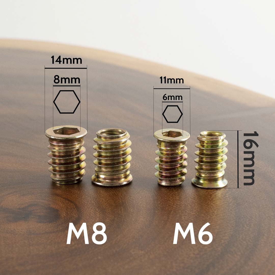 Threaded Inserts And Bolts for Furniture Legs | Size M6 and M8